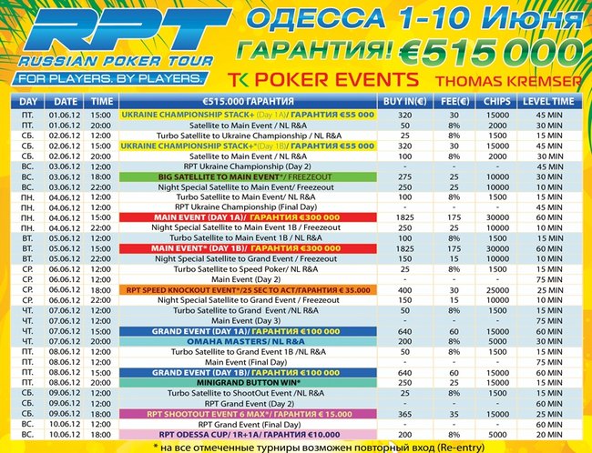 Russian Poker Tour Одесса: 1-10 июня